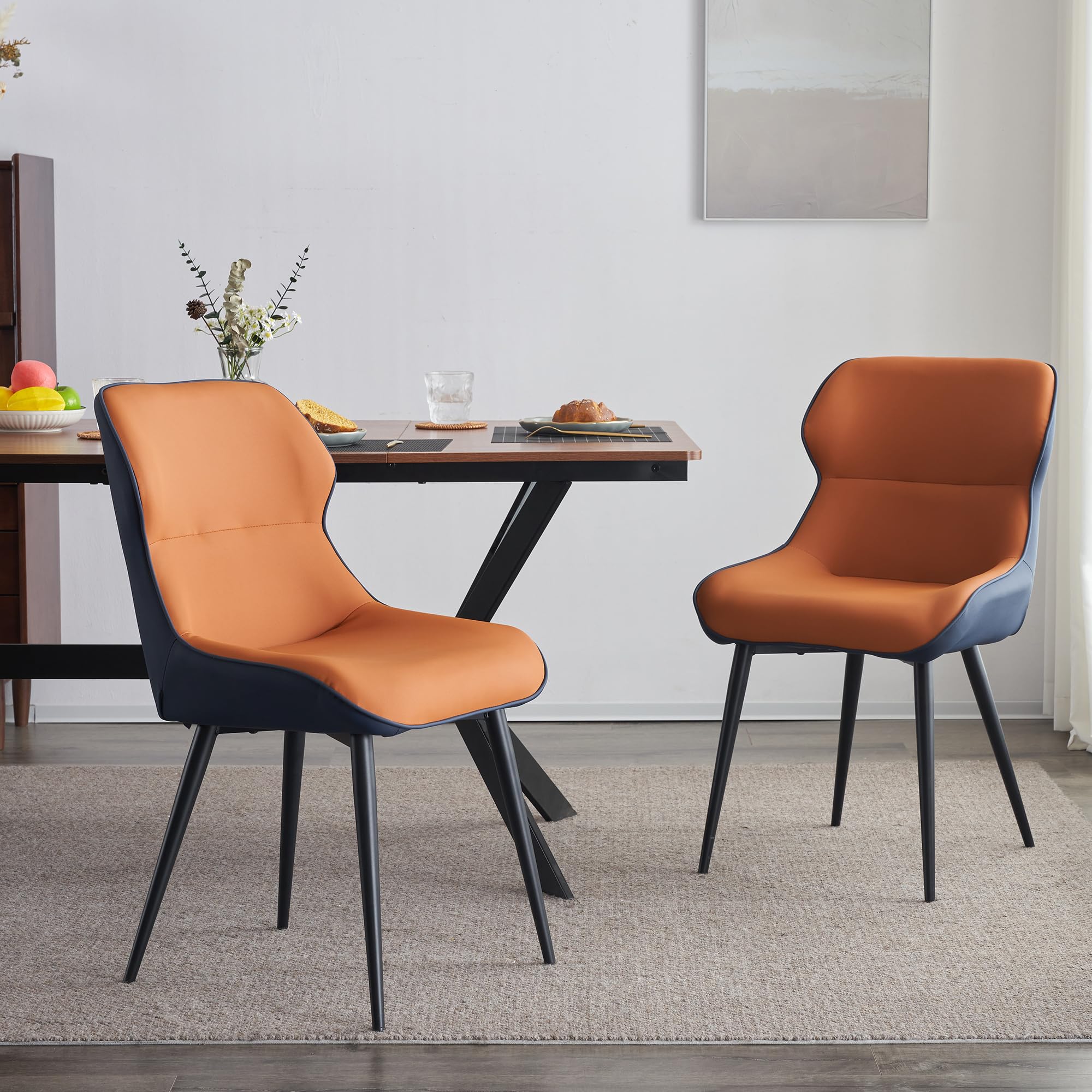 THEETHUNG Upholstered Leather Dining Room Chair Set of 4 Kitchen Chair, Armless Orange Dinner Chair