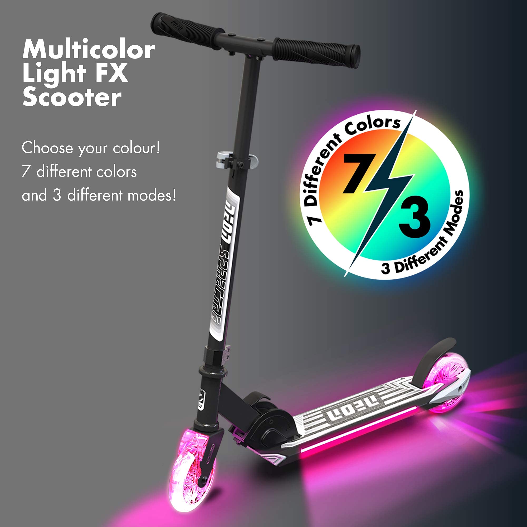 Yvolution Neon Spectre Foldable LED Scooter with Dynamic Lights for Kids Aged 5+, Multi-Color
