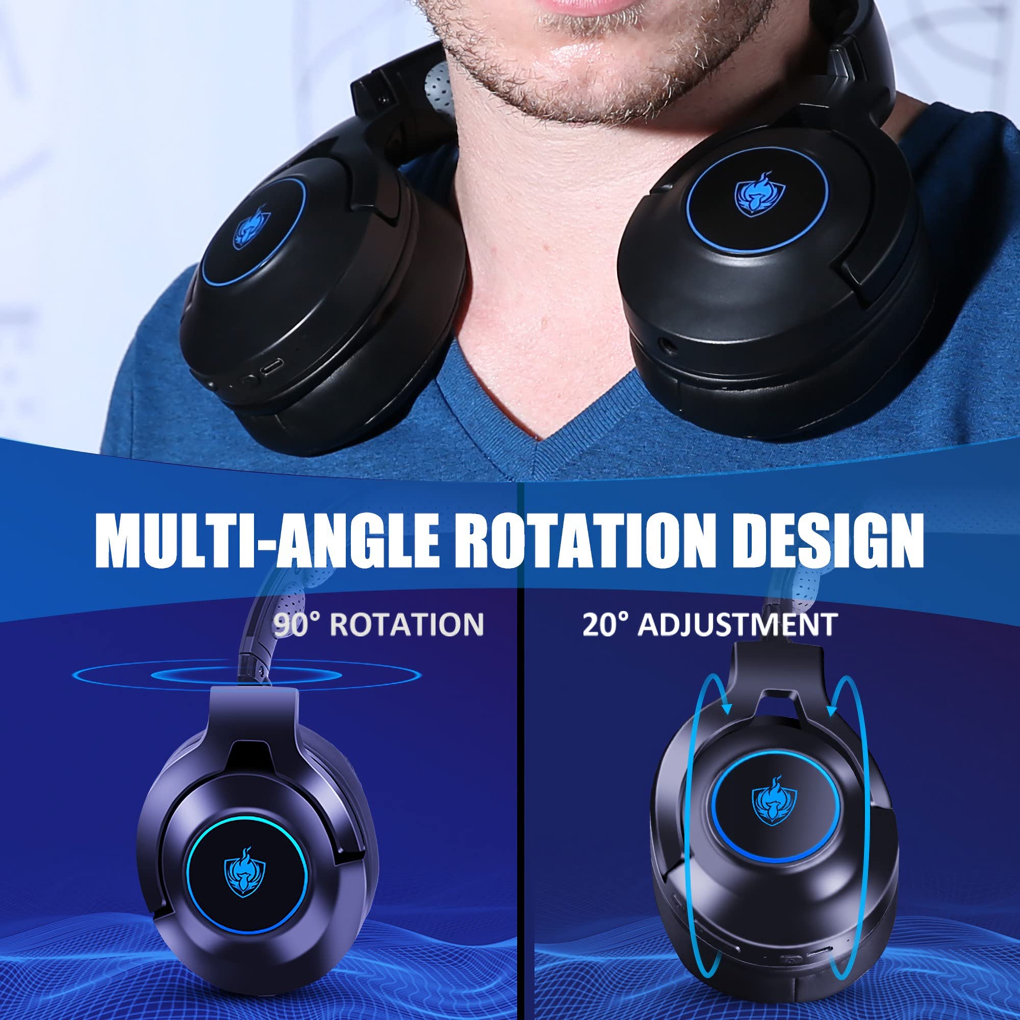 YOTMS Gaming headsets PS4, PS5, PC, Controller, Noise Cancelling Over Ear Headphones with Mic(Blue)