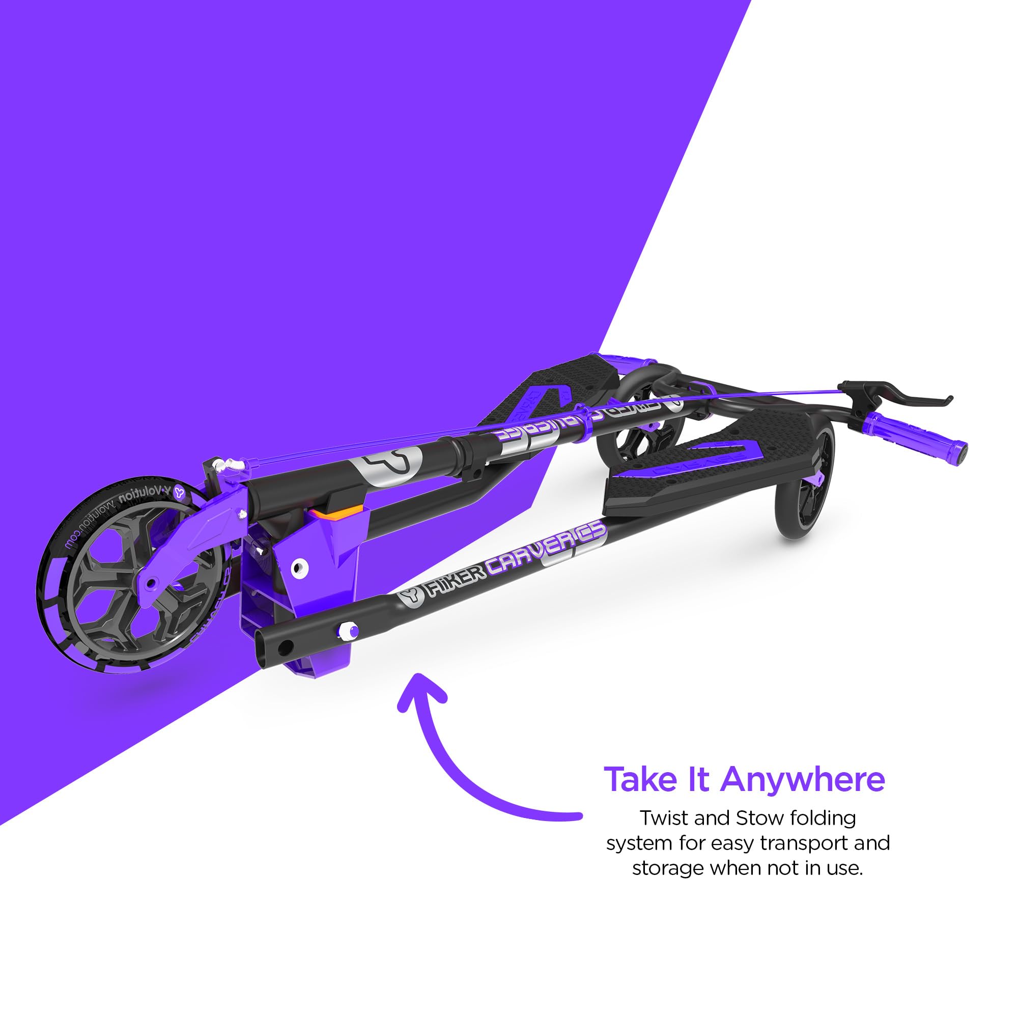 Yvolution Y Fliker Carver C5 Scooter 3 Wheels Foldable Wiggle Scooter Self-Propelling Drifting Scooter for Adults and Kids Ages 9+ Years Old