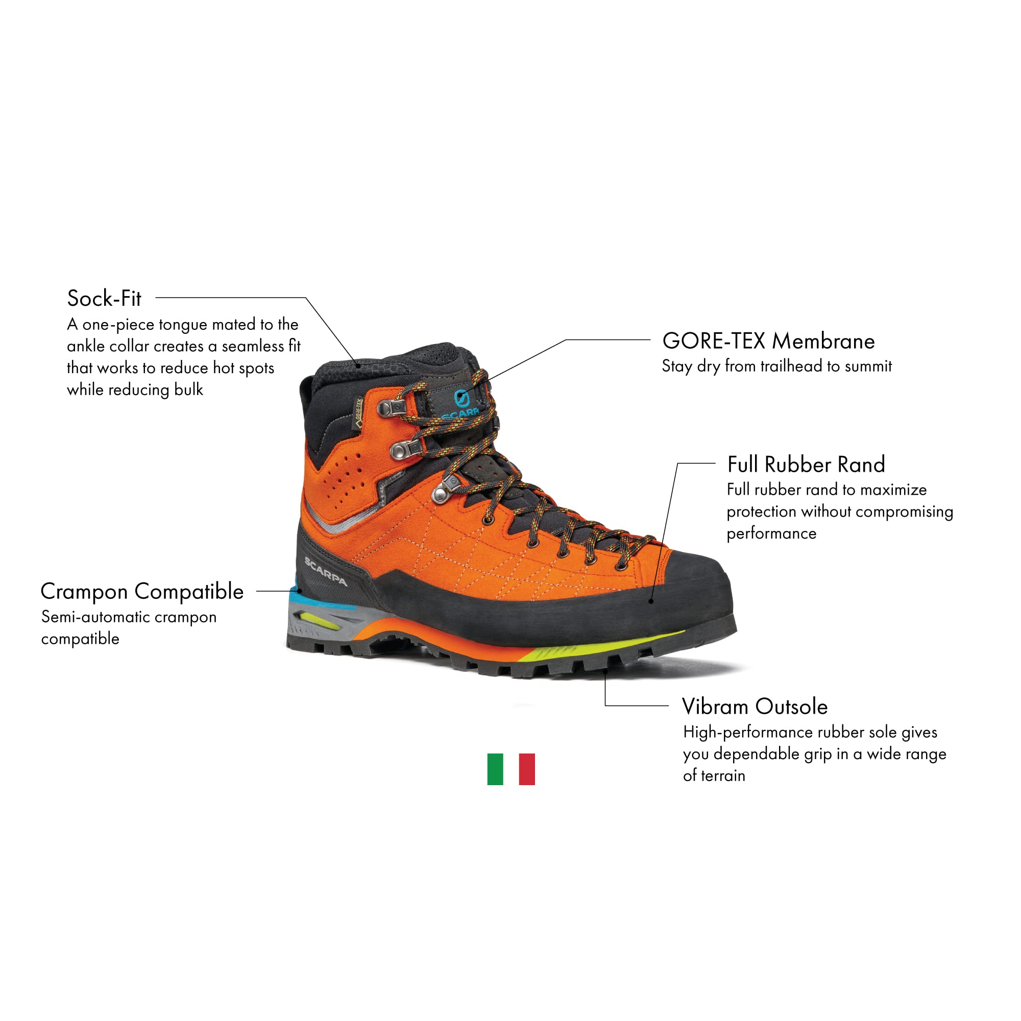 SCARPA Men's Zodiac Tech GTX Waterproof Gore-Tex Boots for Hiking and Mountaineering - Tonic - 8.5