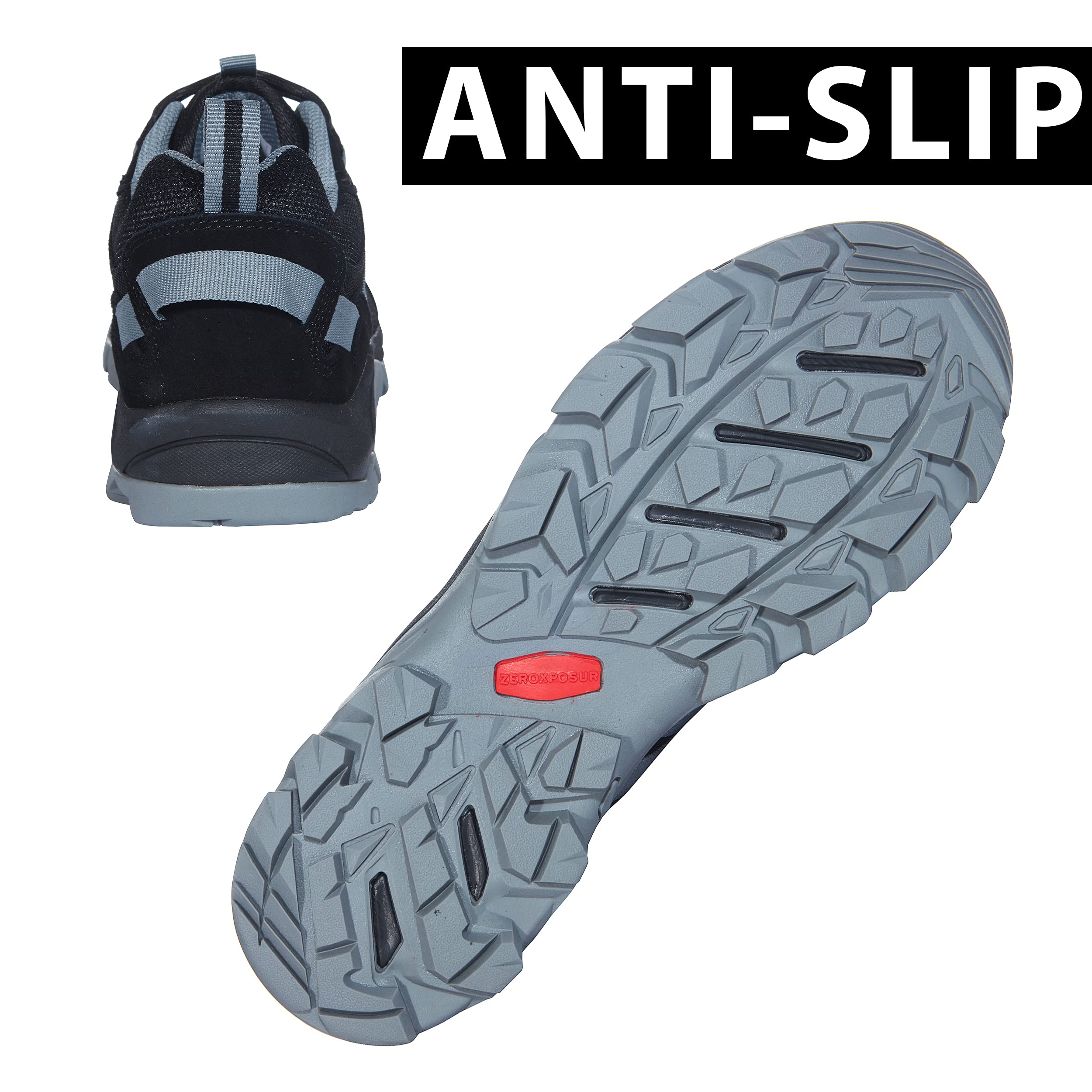 ZeroXposur Men's Denver Mesh Hiker Lightweight Outdoor Trail Hiking & Trekking Shoes - Stingray Black - 8.5