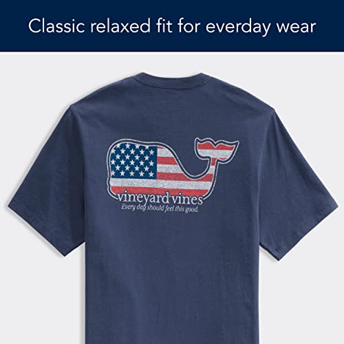 vineyard vines Men's Short Sleeve Vine Americana Whale Pocket T-Shirt, White Cap, Large