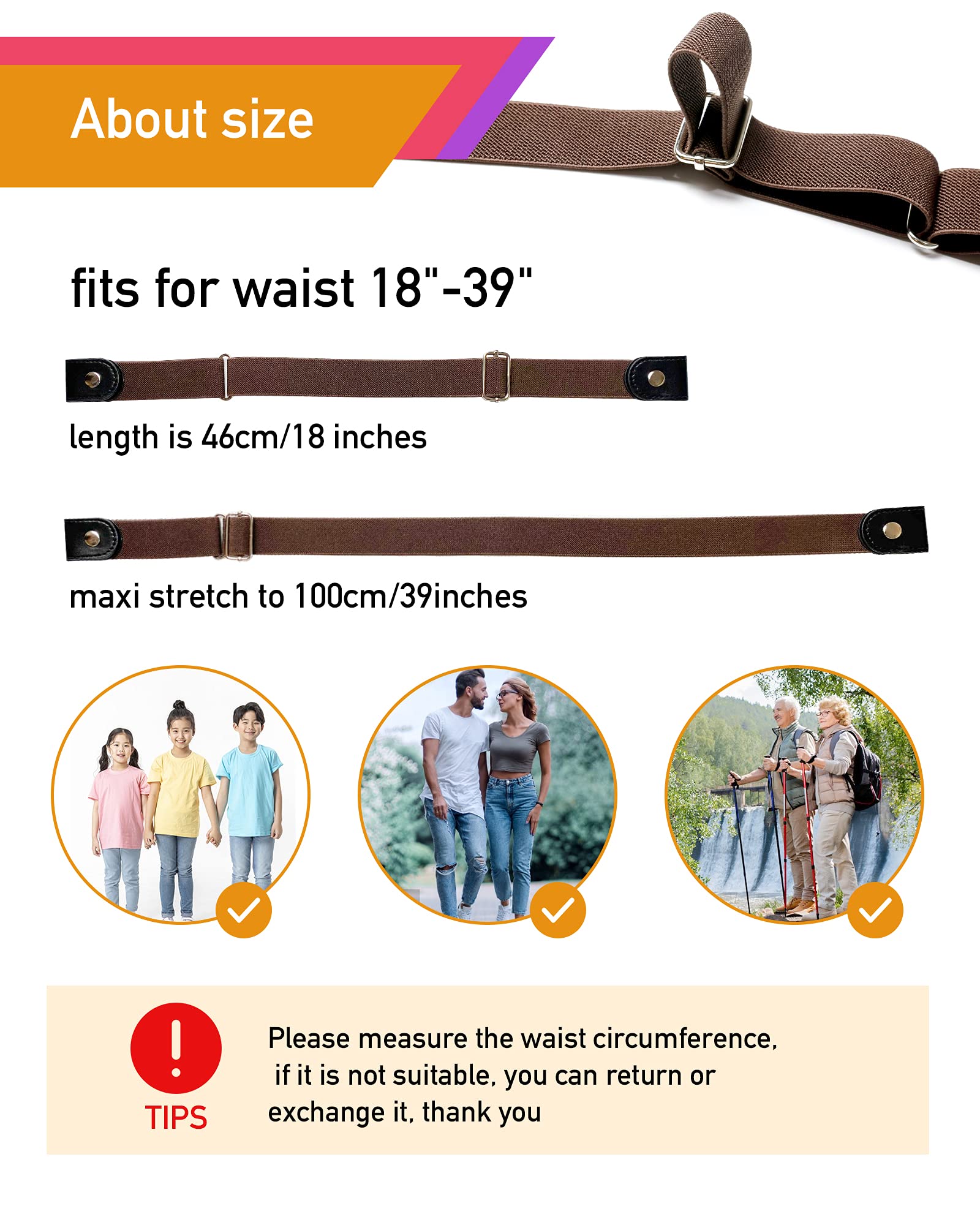 YUNDUOJIA No Buckle Comfortable Elastic Stretch Belts for Womens, Black Elastic Waist Adjustable Invisible Belts for Jeans Pants(2 Sets)