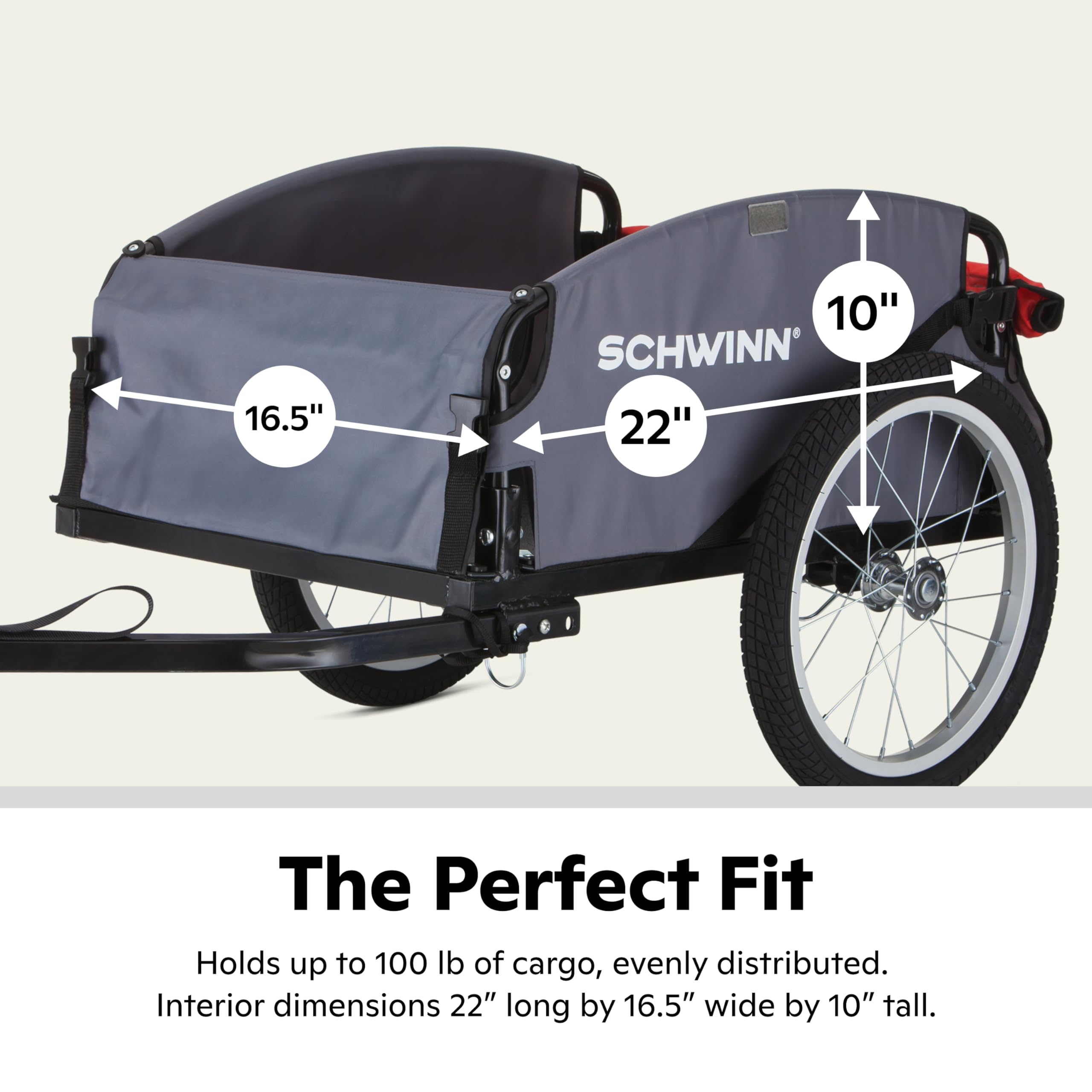 Schwinn Daytripper Cargo Trailer for Bike, 100 lbs. Max Weight Capacity, Collapsible Frame With Quick-Release Wheels, Air-Filled Tires, Red/Grey