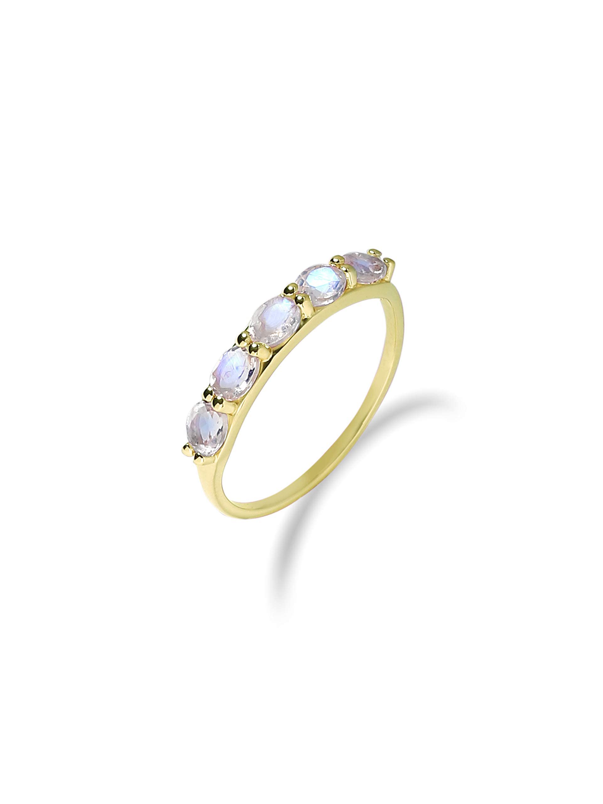 YoTreasure 10kt Yellow Gold 0.8 Ct Rainbow Moonstone Ring Eternity Band