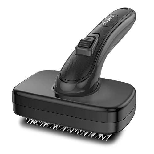 YOPETAYU Dogs Self Cleaning Slicker Brush for Shedding & Grooming Long Short Haired Cats, Pet Retractable Brushes for Large Medium Small. Removes Loose Fur, Undercoat, Mats Tangled Hair, Black