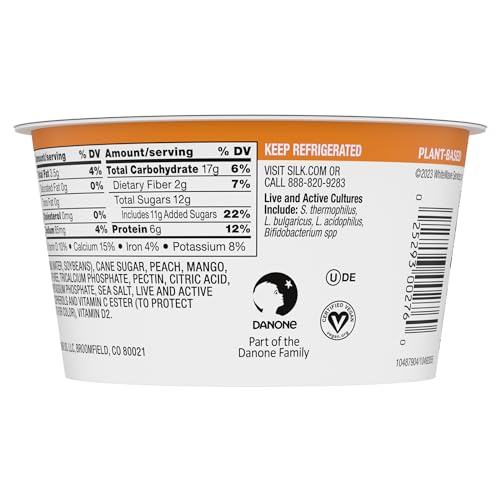 Silk Peach Mango Dairy Free, Soy Milk Yogurt Alternative, Smooth and Creamy Plant Based Yogurt with 6 Grams of Protein Per Serving, 5.3 OZ Container