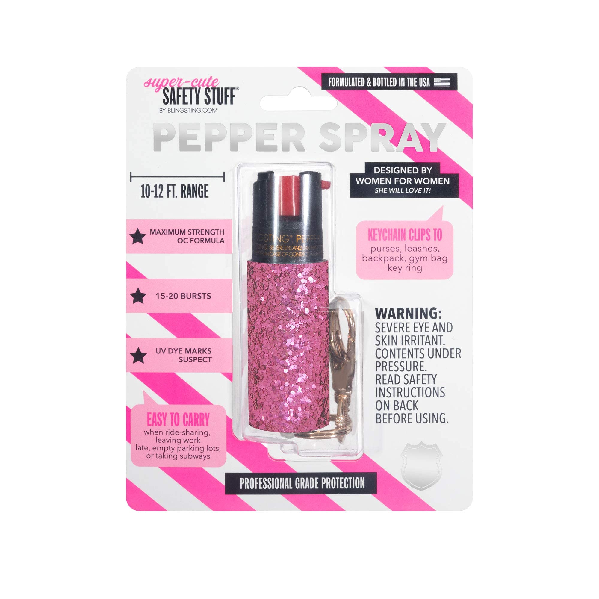 super-cute pepper spray Keychain for Women Professional Grade Maximum Strength OC Formula 1.4 Major Capsaicinoids 10-12 Ft Effective Range Accurate Stream Self-Defense Accessory Designed for Women