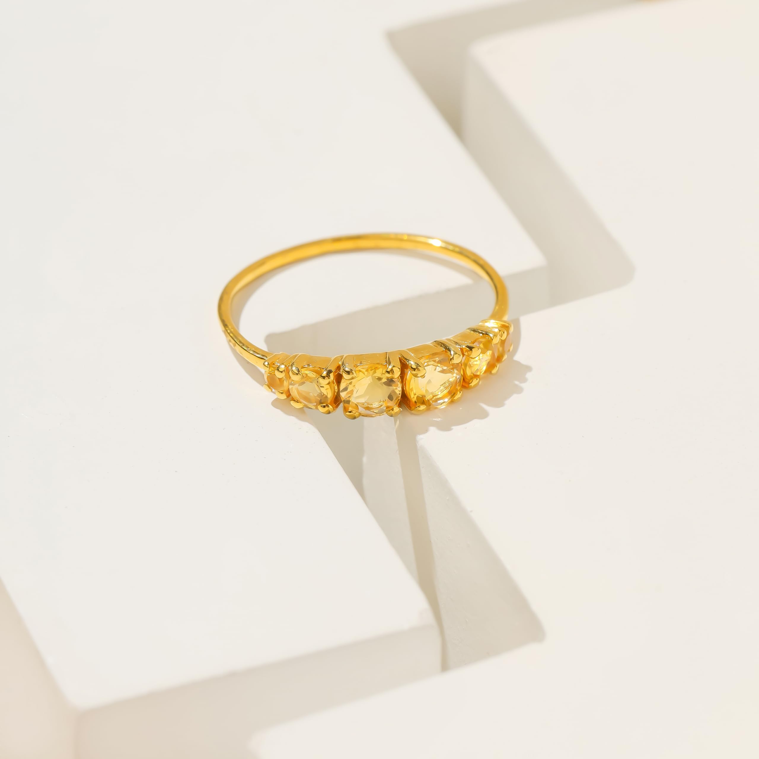 YoTreasure 18kt Gold Over Silver Natural Healing Crystal Citrine Ring Eternity Band