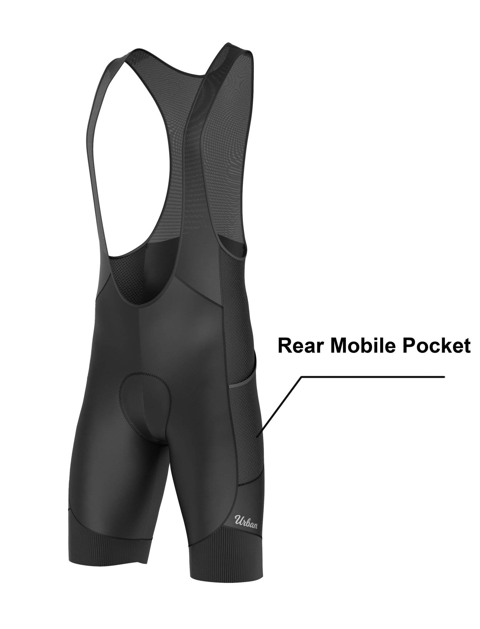 Urban Cycling Apparel Men's MTB Bib Shorts, with 4 Pockets (X-Large) Black