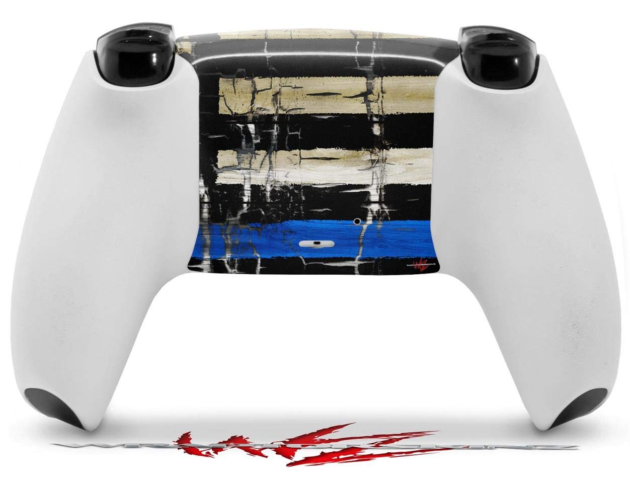 WraptorSkinz Skin Wrap compatible with Sony PS5 DualSense Controller Painted Faded Cracked Blue Line Stripe USA American Flag (CONTROLLER NOT INCLUDED)