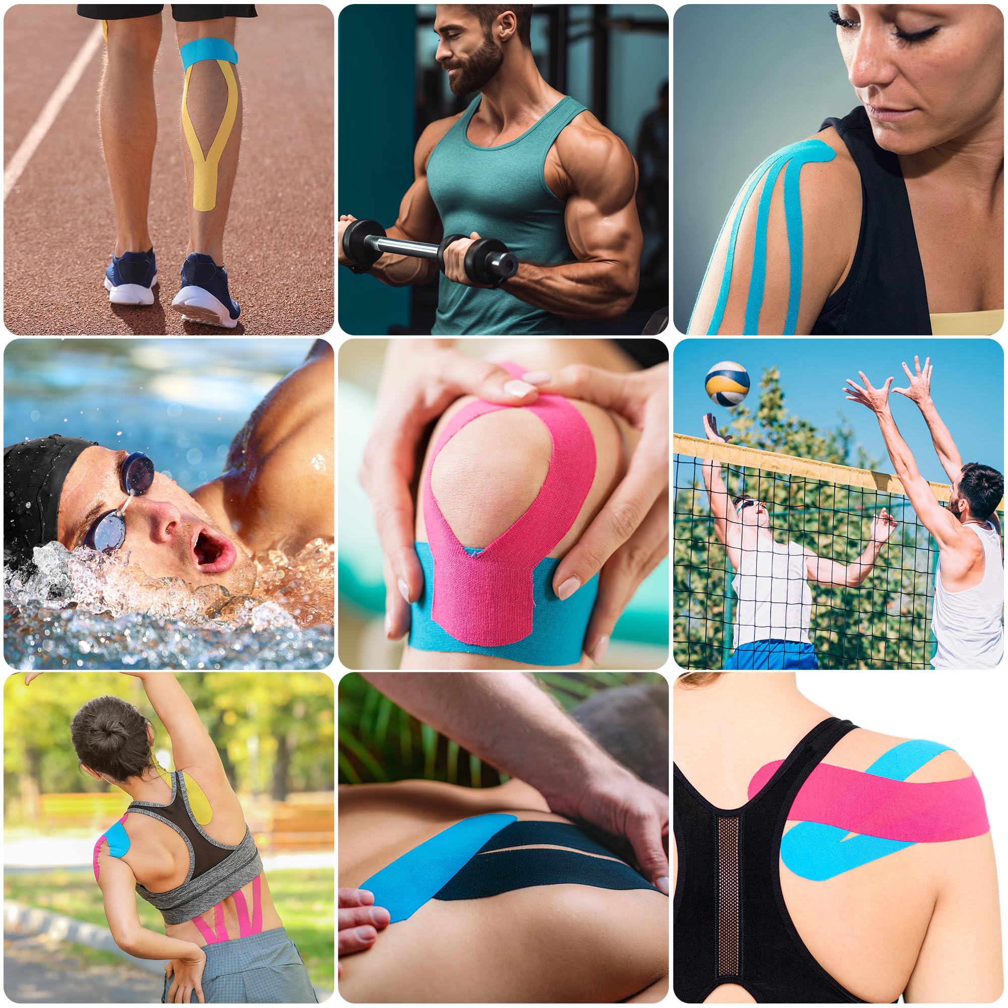 SUPERBE K Athletic Tape, Kinesiology Tape Precut - Premium Kinesthetic Tape for Muscles Knee Shoulder Elbow, 2 Inch x 16.5 feet (3 Rolls Pack)