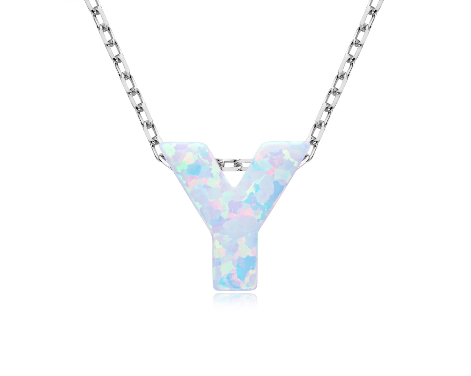 YUNKAI Opal Letter Necklaces for Women, 925 Sterling Silver Initial Necklaces, A-Z Alphabet Necklaces Birthday Gift for Her