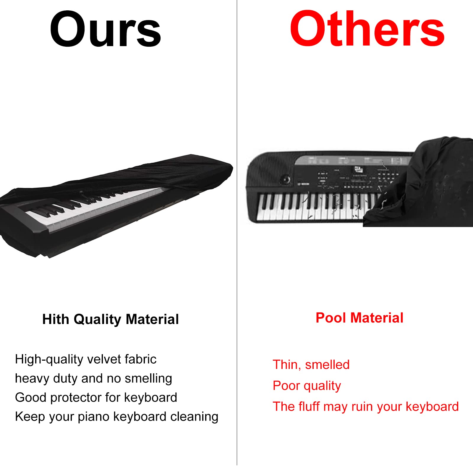 WOMACO Piano Keyboard Cover Stretchy Plush Velvet Dust Cover for 76-88 Keys Digital Piano Keyboard (Black)