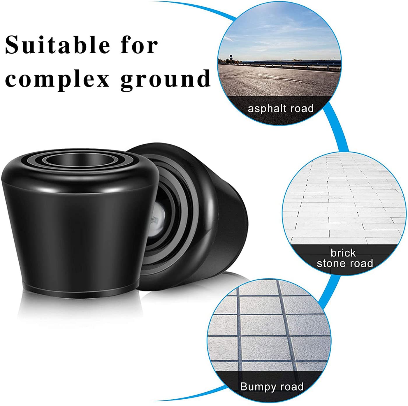zmr Roller Skate Toe Stoppers 1 Pair Black 5/8" PU Rubber Double-Row Roller Skating Brake Jam Plugs,82A Roller Quad Skate Toe Stops (Black)