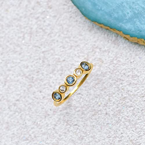 YoTreasure 18kt Gold Over Silver Dainty London Blue Topaz Ring Eternity Band Jewelry
