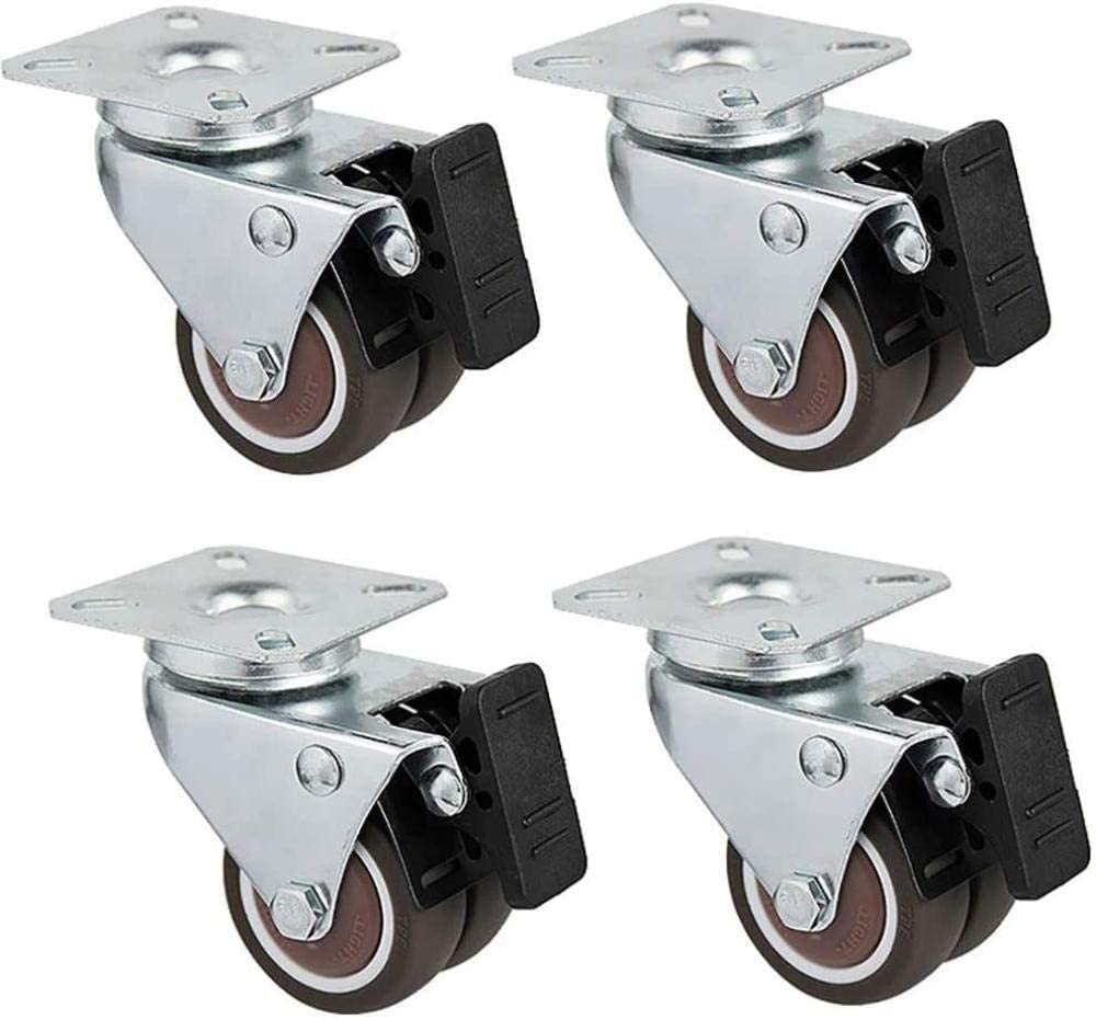 Wheel 2 Inch Furniture 50Mm Universal Swivel Caster Wheels with Brake Silent Rubber Double Wheel Heavy Duty Fixed Plate Trolley Casters fo I