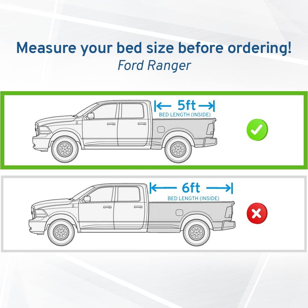 Syneticusa Retractable Tonneau Cover Fits 2019-2024 Ford Ranger 5' (61β) Truck Bed Matte Black Aluminum Low Profile Waterproof