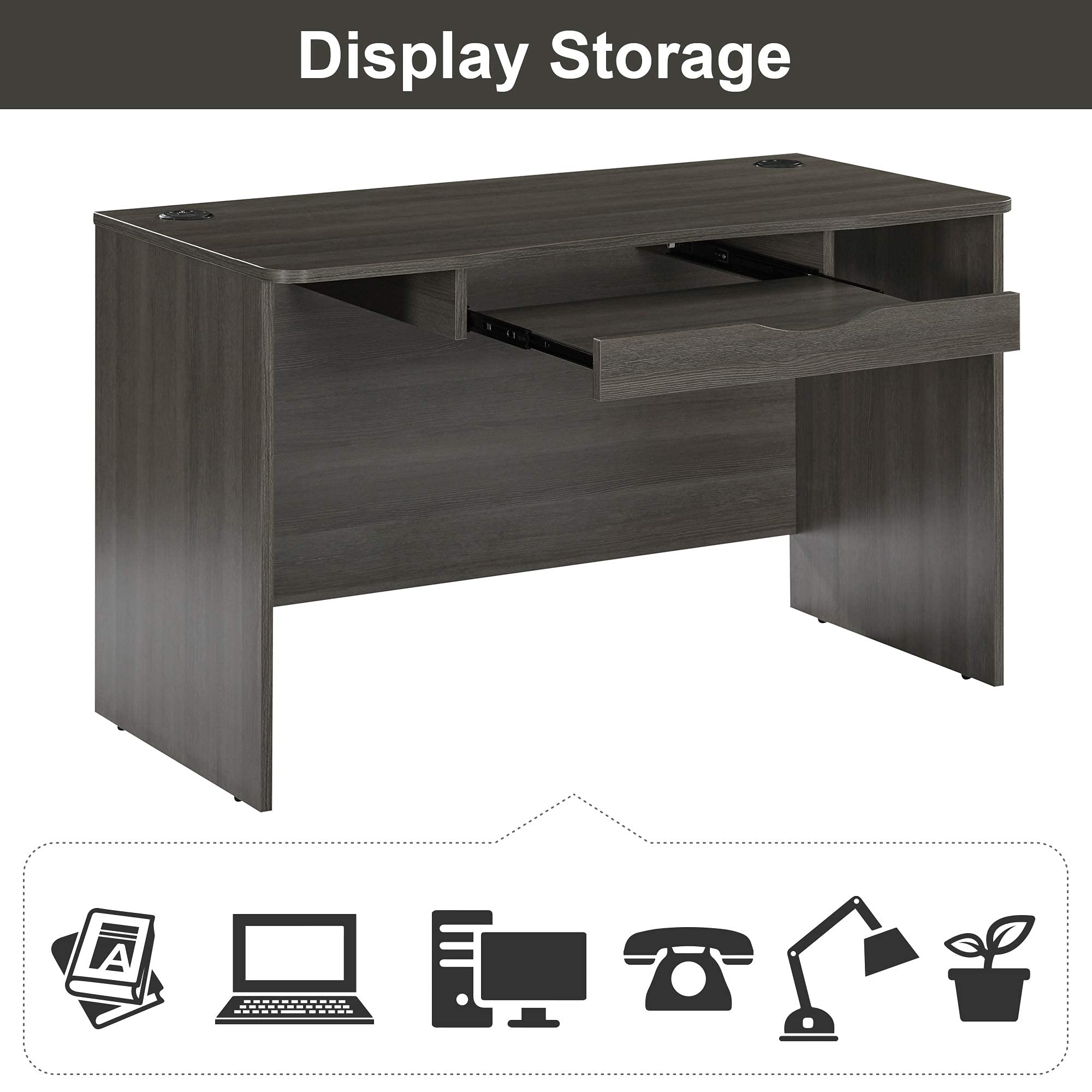 Sunon Laminate Office Desk Shell 48-inch Rectangle Curved Computer Gaming Desk Shell with Keyboard Tray for Home Office (L48''xW24''xH30''/120x60x75cm, Grey)