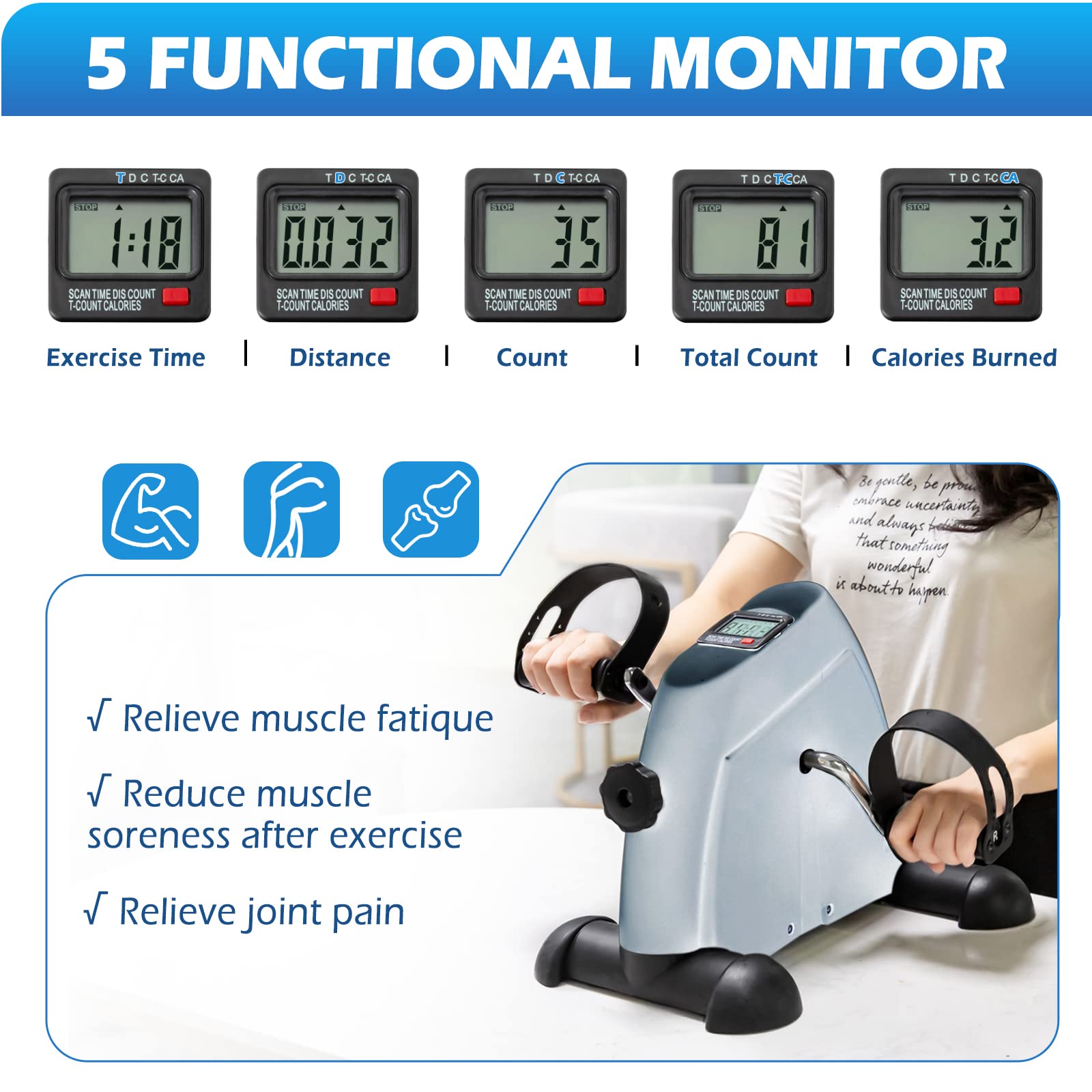 TABEKE Pedal Exerciser Under Desk Bike - Folding Pedal Exerciser for Arm/Leg Workout, Portable Desk Bike Peddler Exerciser with LCD Display