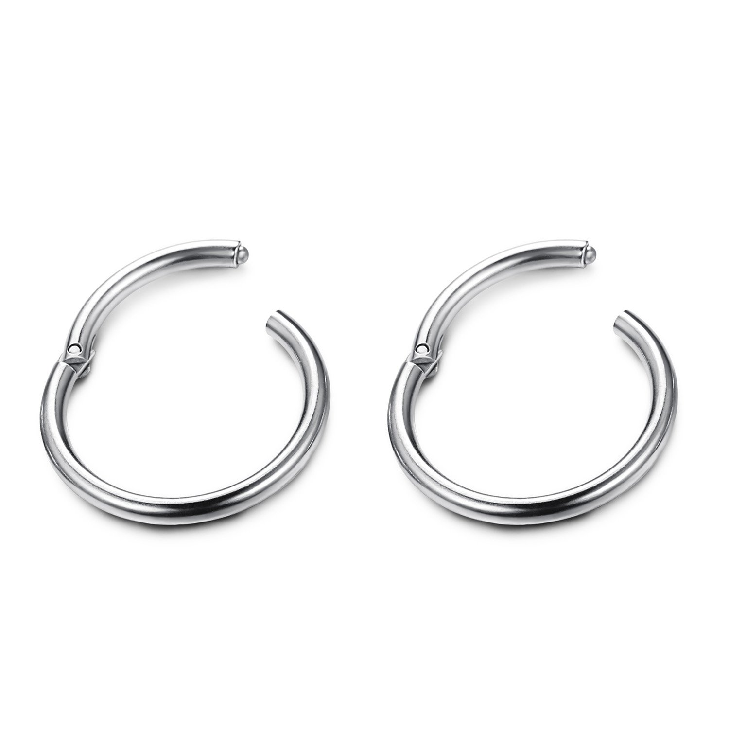 THUNARAZ 3 Pair Stainless Steel 16G Sleeper Earrings Septum Clicker Lip Nose Ring Body Piercing Silver-tone