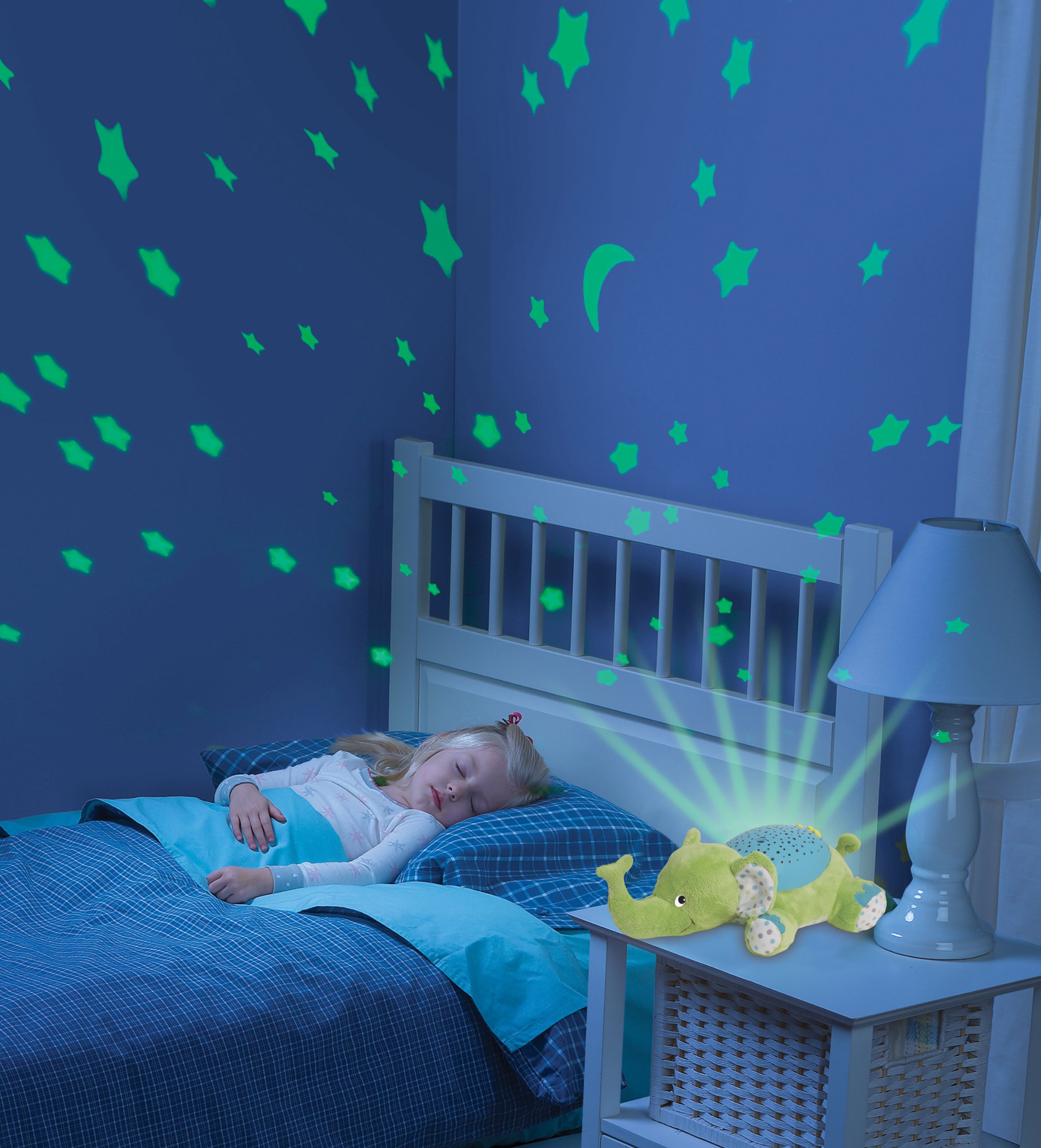 Summer Slumber Buddies Soother (Green/Teal Elephant) β Projector Night Light for Kids with Calming Songs and Sounds