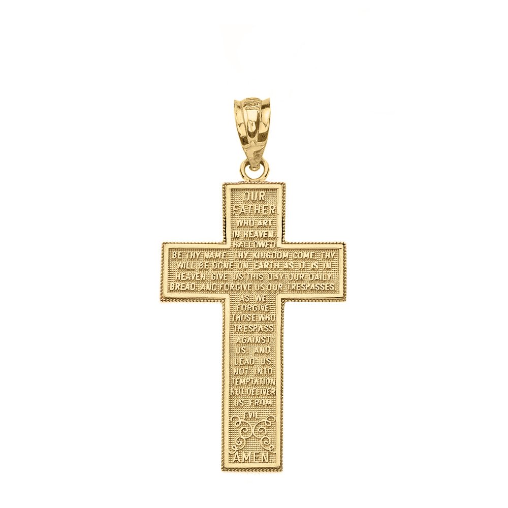 Solid 10k Yellow Gold Our Father Lord's Prayer Cross Pendant