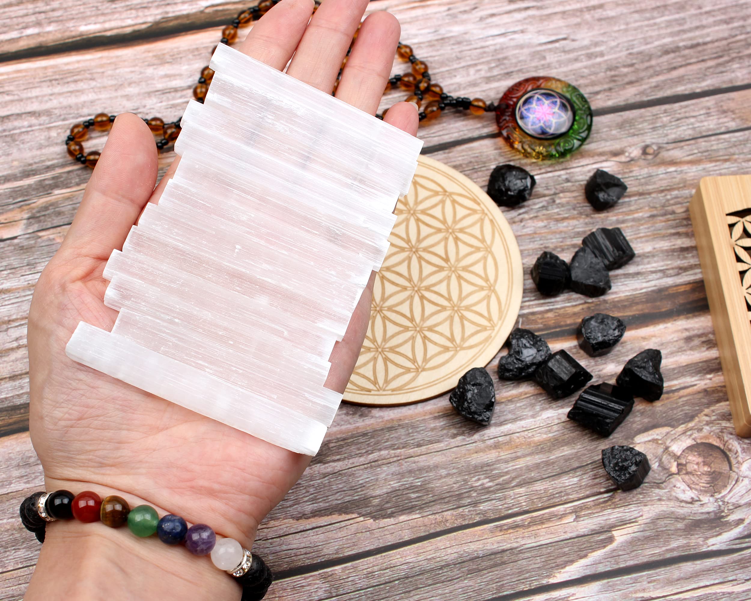 Yunoun Bulk Selenite Sticks & Black Tourmaline for Clearing Energy,Reiki,Protection Grids, Charging Healing (28 pcs)