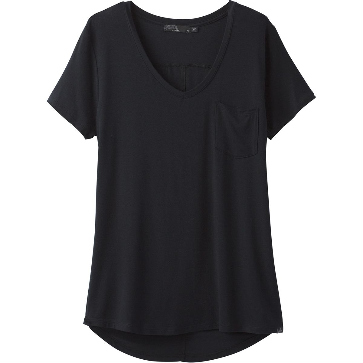prAna Women's Foundation Short Sleeve V-Neck T-Shirt, Black, Small