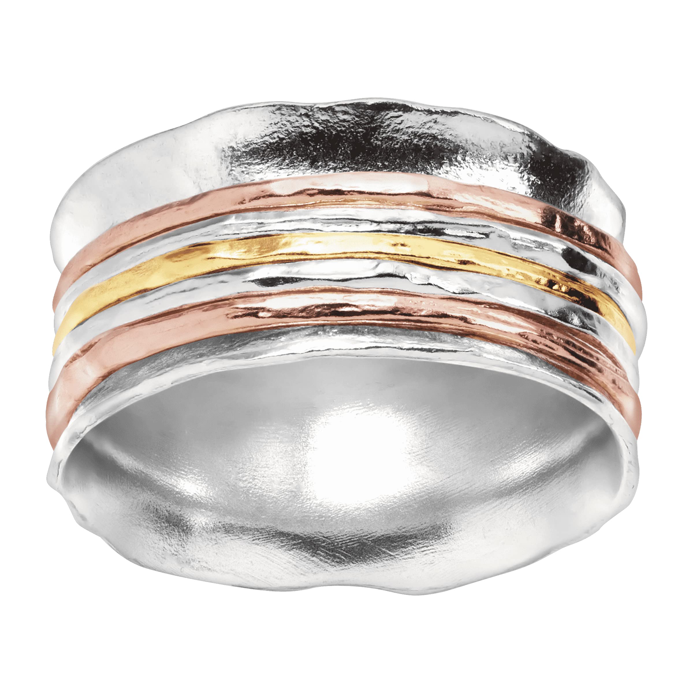 Silpada 'Gold Rush' Fidget Spinner Ring in Sterling Silver & 18K Yellow & Rose Gold Plate, Size 9
