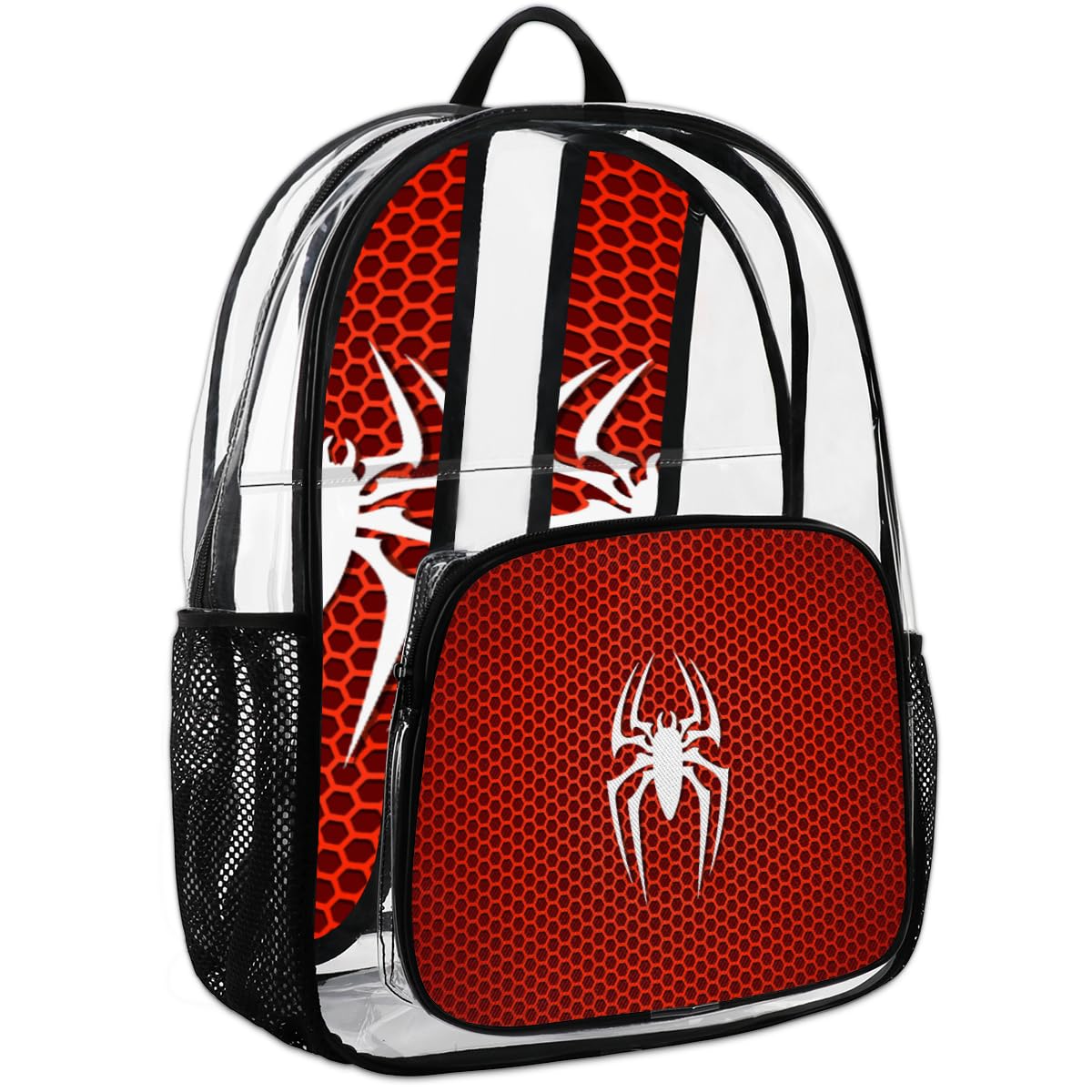 Yzrwebo Spiders Pattern Heavy Duty Clear Backpack Geometric Large See Through Backpacks PVC Transparent Backpack Clear Bag for Women Men Security Stadium Work Travel Events Concert