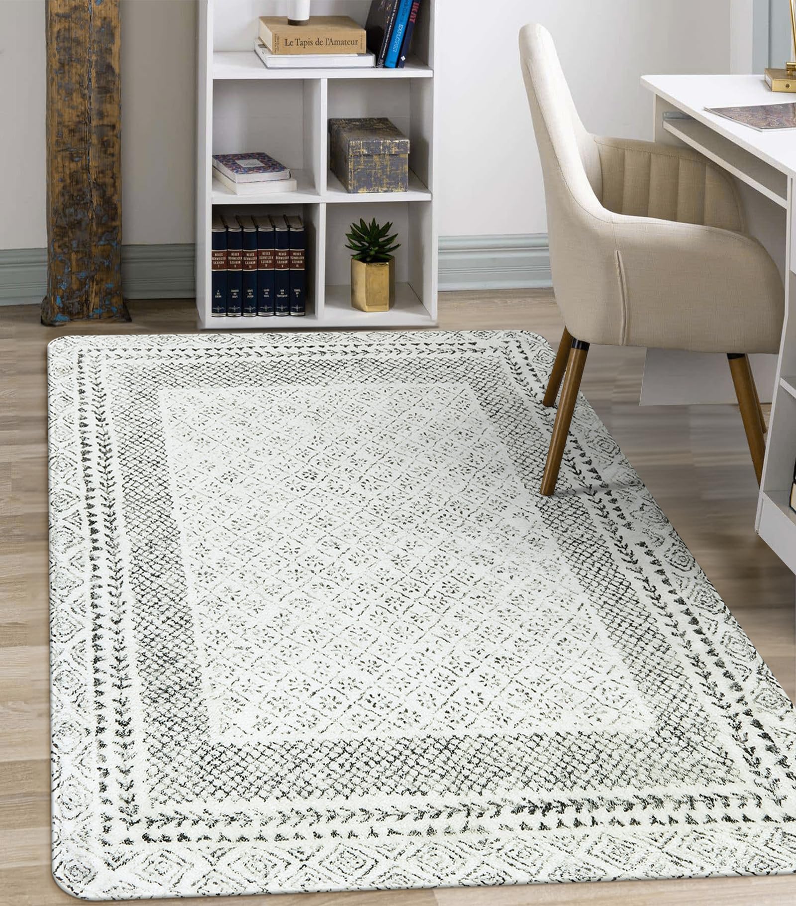 Uphome Moroccan Washable 5x7 Rug, Soft Non-Slip Boho Large Area Rug, Modern Geometric Diamond Living Room Carpet, Farmhouse Bohemian Printed Indoor Floor Mat for Bedroom Dining Sofa Nursery
