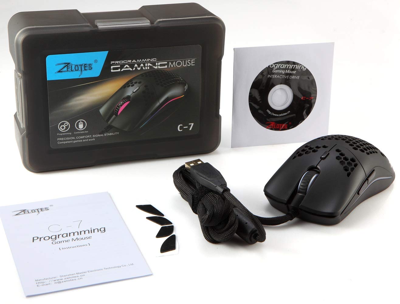 ZLOT Honeycomb Shell Gaming Mouse,65g Lightweight,3389 Gaming Sensor, Max-16000 DPI,50G Acceleration,400 IPS,2020 Edition Programmable and On-Board Memory Laser Gaming Mouse,Black
