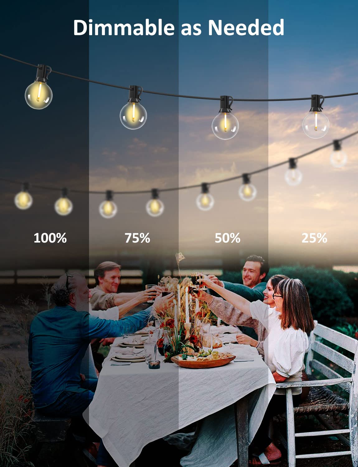 YUNSOVA 100 FT Outdoor String Lights for Outside – Dimmable LED Patio Lights Waterproof with Remote – Hanging Lights Shatterproof G40 Edison Bulbs Cafe Backyard Gazebo Deck Bistro Porch