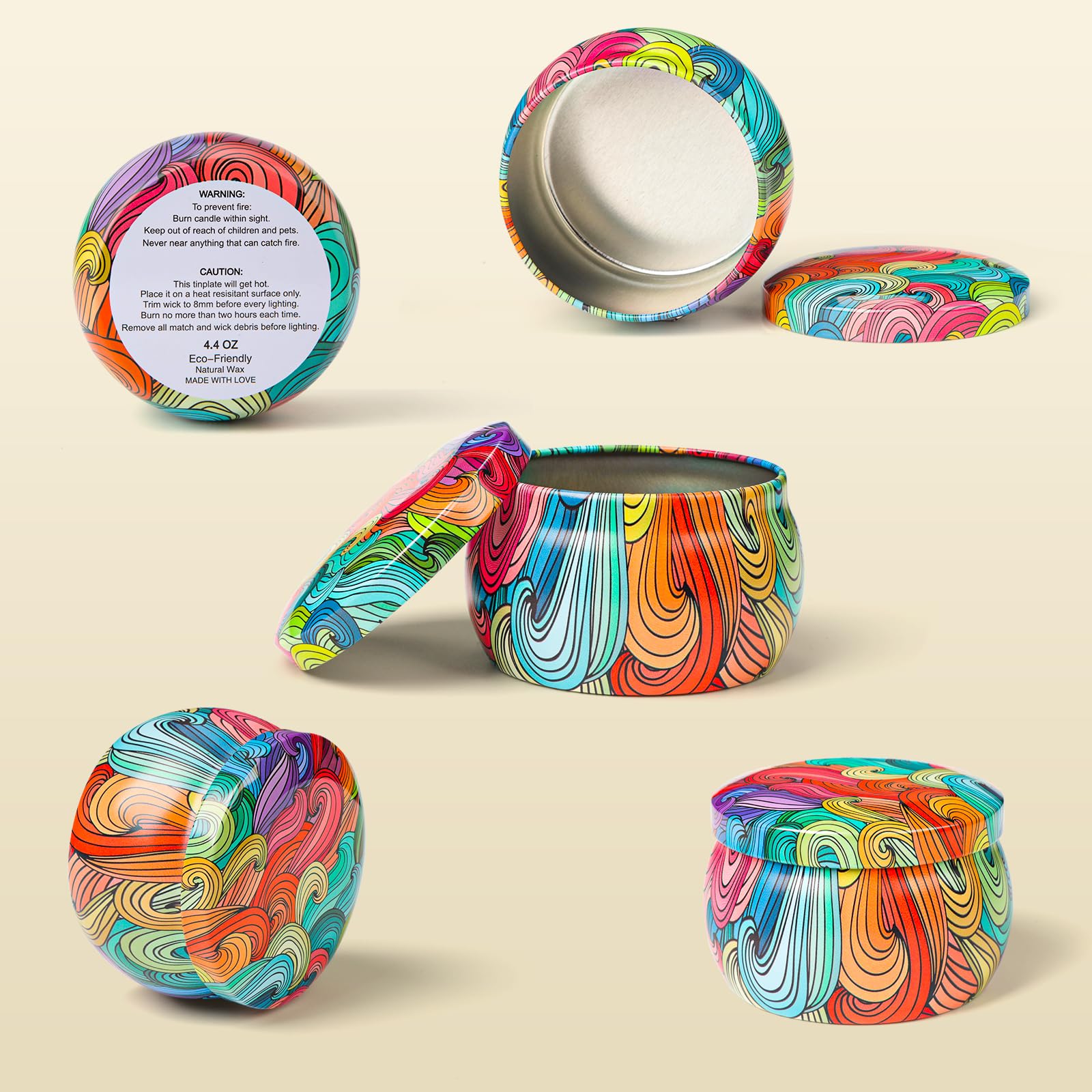 WINORD Ocean Wavy Series Candle Tins 4.4 oz, Bulk Candle Making Tins 24 Piece Candle Containers, Wholesale Empty Candle Jars for Candle Making