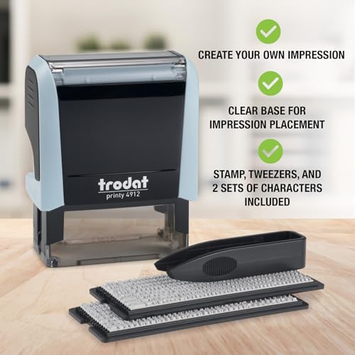 Trodat Printy 4912 Self Inking Pastel Blue Do it Yourself (DIY) 4 line Personalized Custom Message or Address Stamp kit with Black Ink, Impression Size: 3/4” x 1-7/8” inch