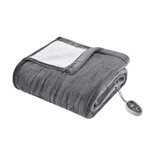 True North by Sleep Philosophy Heated Ultra Soft Plush Reverse to Sherpa Auto Shut Off Electric Blanket with Two 20 Heat Level Setting Controllers and Bonus Automatic Timer, Queen: 84x90", Grey
