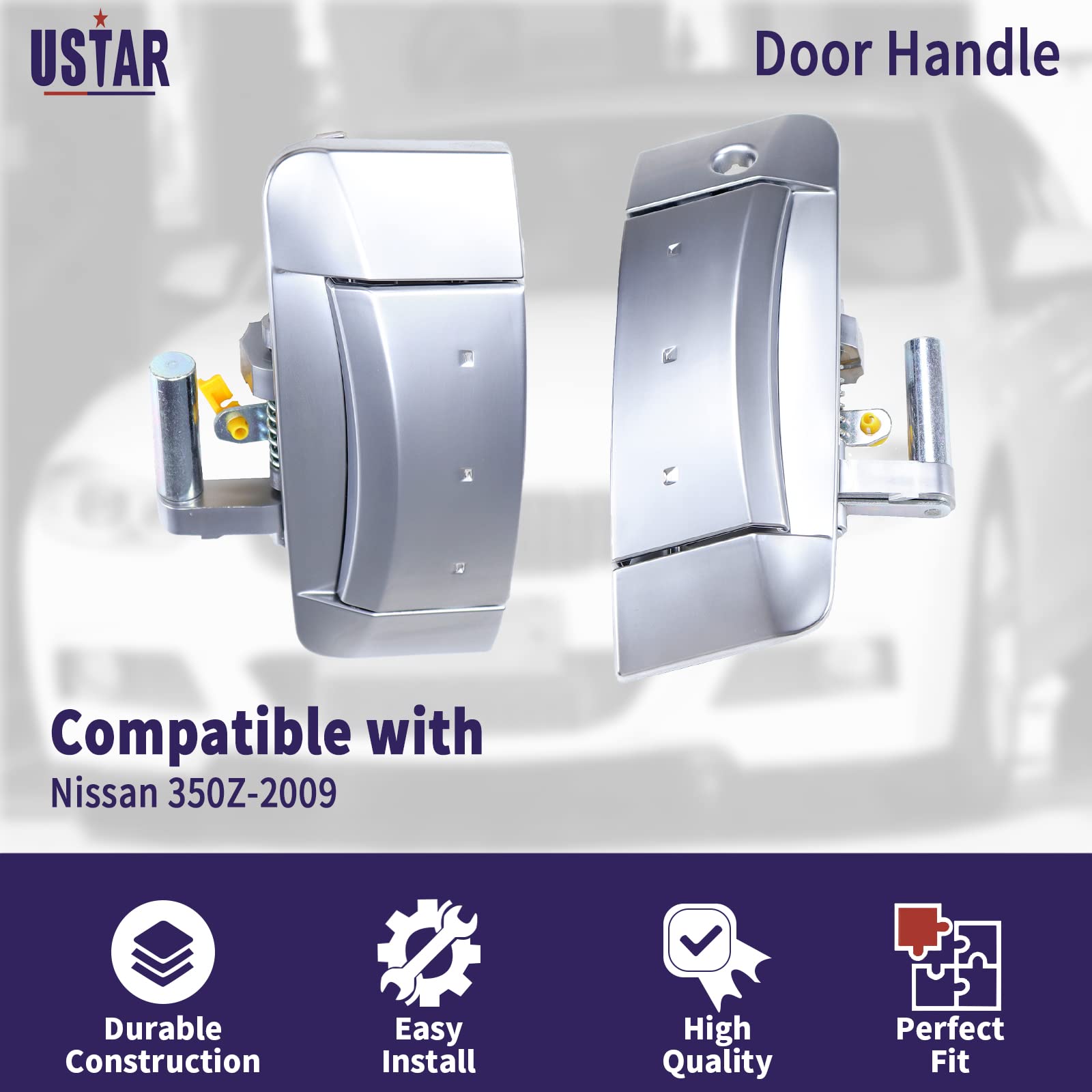 USTAR Chrome Silver Exterior Door Handle Fit for Nissan 350Z 2003-2009 Left Driver Right Passenger Kit 80606-CD01E 80606-CD01D 80606-CD00B 80607-CD41E 80607-CD40B