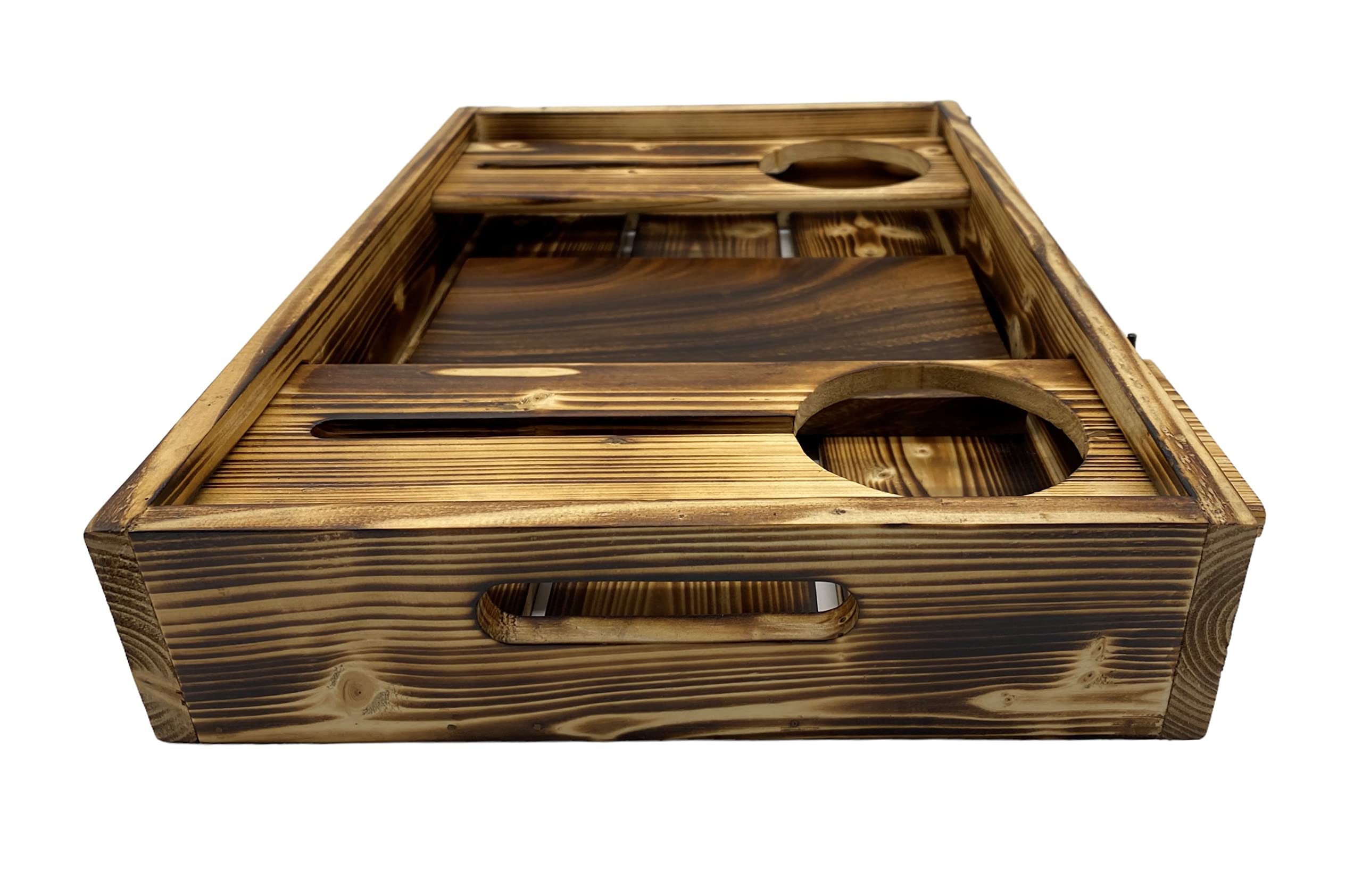 Wine Tray, Dual Glass Rack, Bottle Holder, Cut-Out Handle, with Mini Charcuterie Board, for Wine Tastings, Parties, Bars. Rustic, Handmade of Eco-Friendly Reclaimed Torched Pine Wood