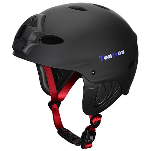Tontron Adult Kayaking Surfing Watersports Helmet with Camera Mount Plate (Matte GP_Black, Large)