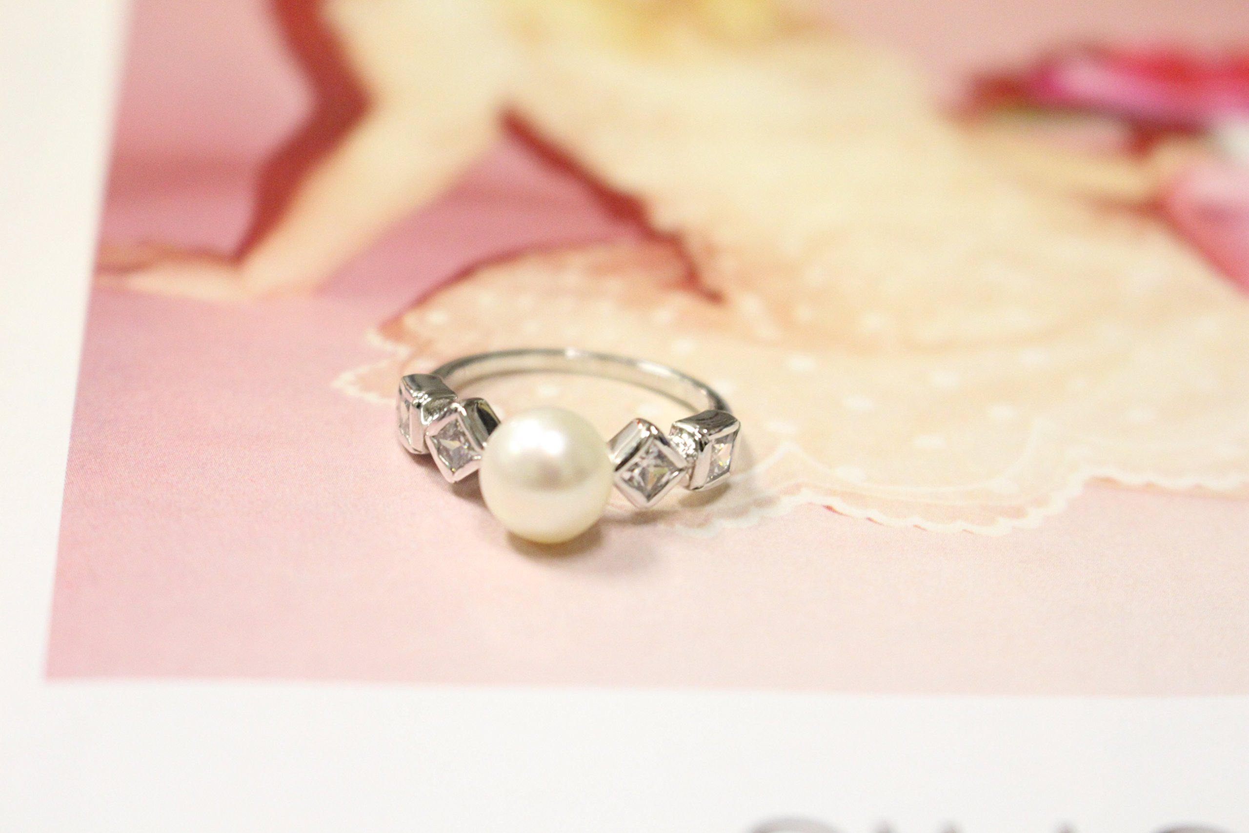 The Collegiate Standard Sterling Silver Pearl Ring with CZs