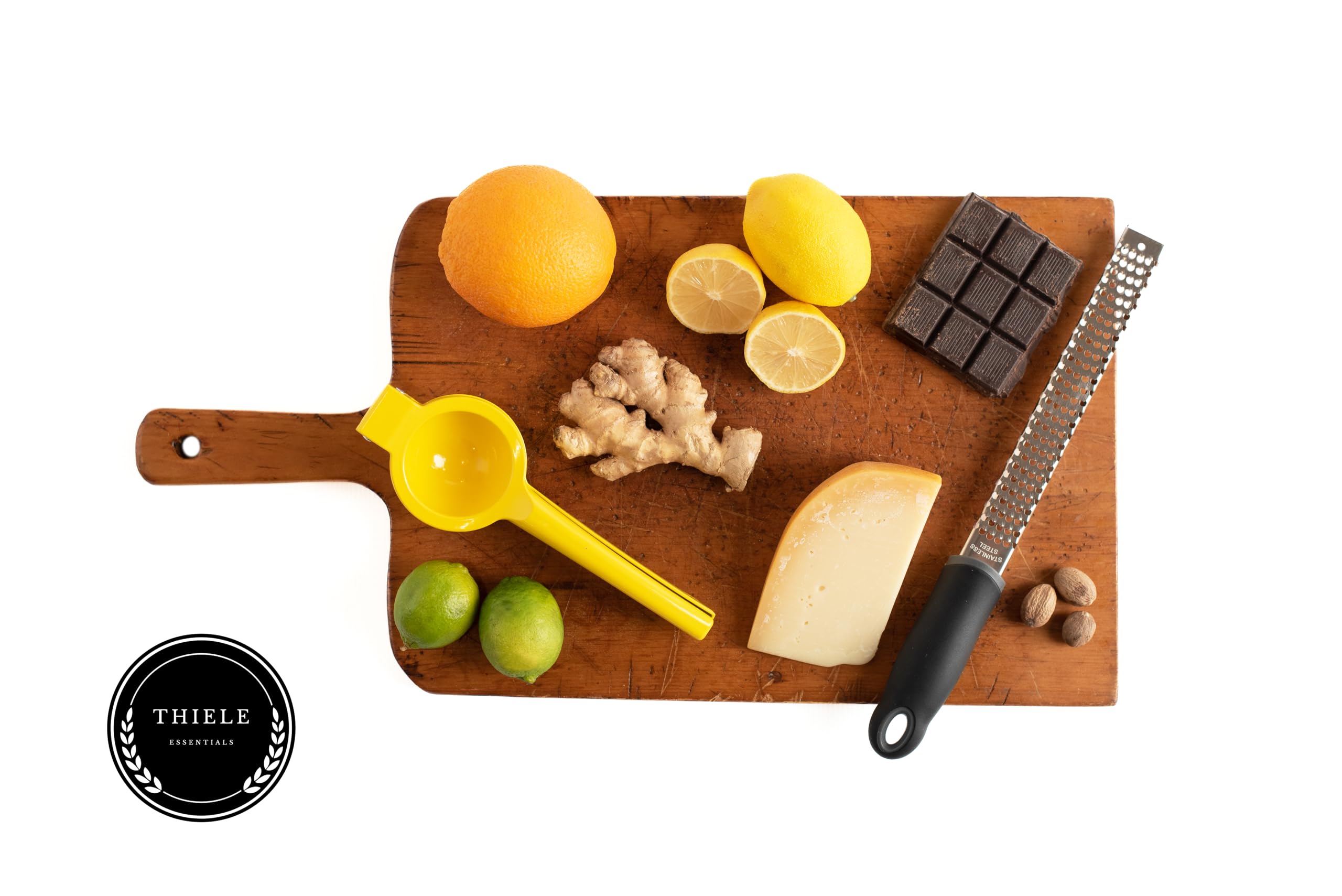 THIELE ESSENTIALS Stainless Steel Zester Grater and Manual Citrus Juicer - Grater Zester for Cheese, Chocolate, Fruits, and Spices - High Performance Juicer Squeezer