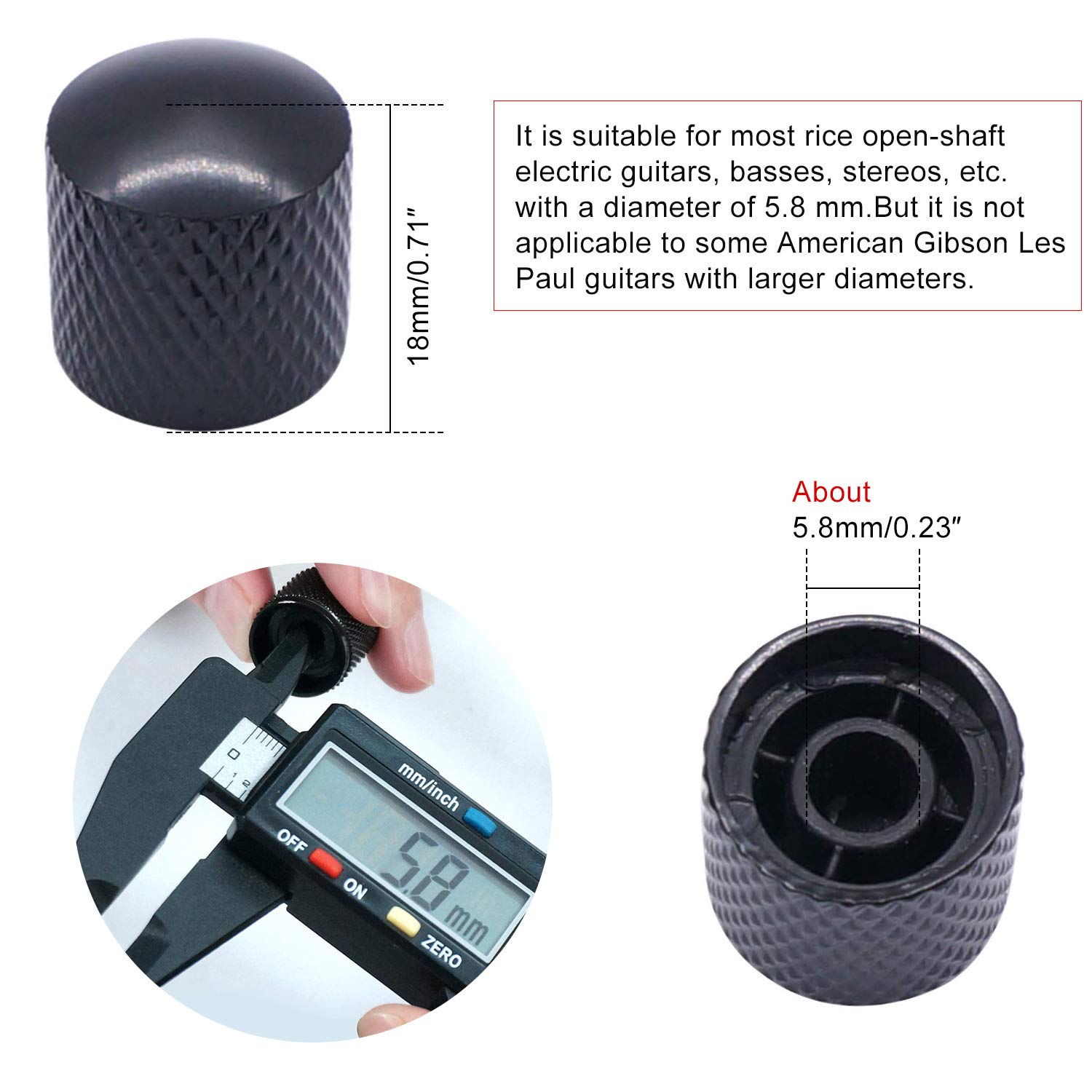 Taiss/3pcs Electric Guitar Knobs,Potentiometer knob,Volume Tone Control Knobs,Black Metal Dome Knobs,Bass Volume Tone Knob,Suitable for 6mm Shaft Knob-11BK