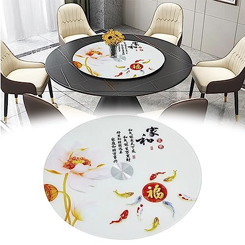 VERDDE 30/36in Tempered Glass Lazy Susan Turntable With Chinese Style Elements Tabletop Rotating Serving Tray For Kitchen Dining Table - Heavy Duty & Silent (Size : 80 cm (30 in))