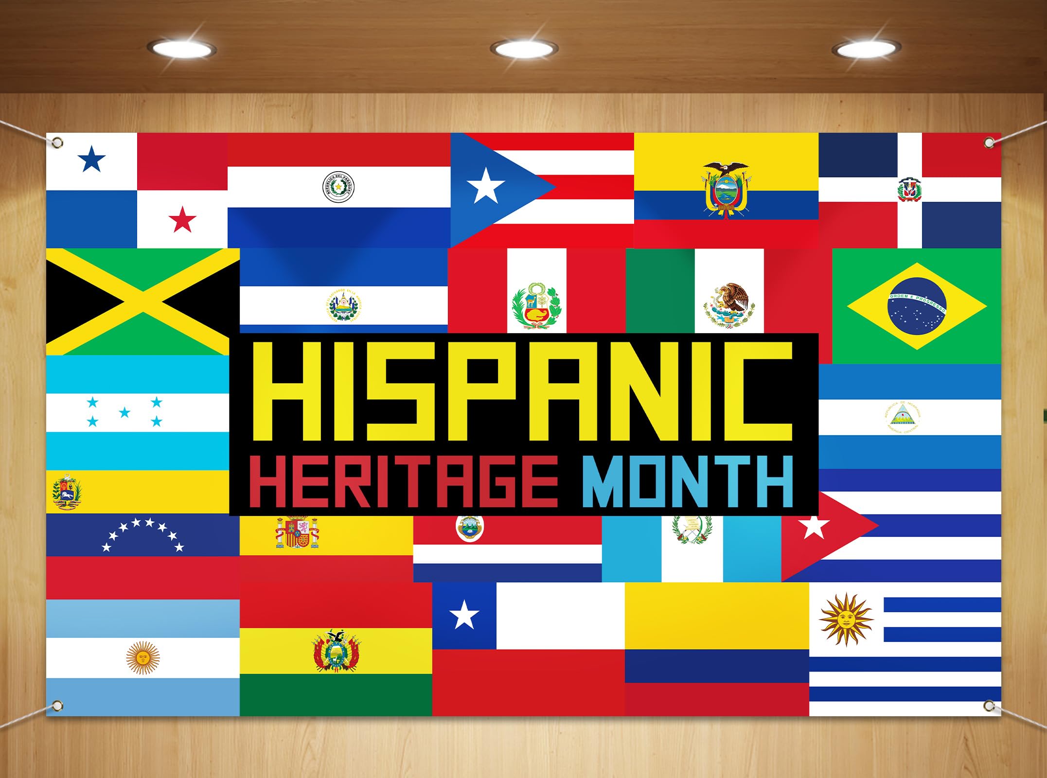 Sunwer Hispanic Heritage Month Photo Booth Backdrop Spanish Speaking Countries Flags Decoration Indoor Outdoor Wall Hanging Background Decor Supply (5.9×3.6ft)