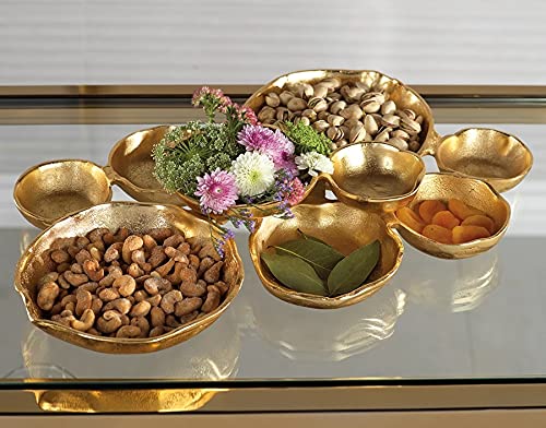 Zodax Cluster of 9 Round Serving Antique Gold Finish, Aluminum Base 19" x 12" x 2.5"