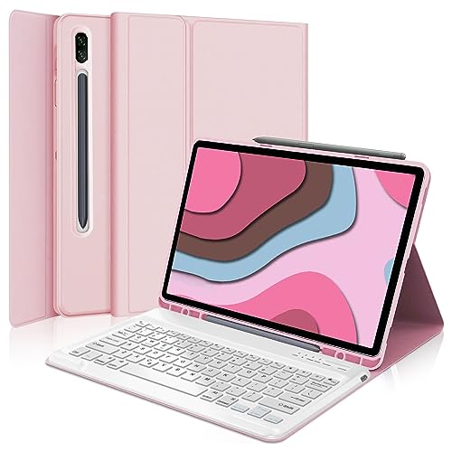 Samsung Galaxy Tab S7 FE (5G)/S8 Plus/S7 Plus Case with Keyboard, Detachable Wireless Bluetooth Keyboard, Protective Stand Cover, Smart Folio Case with S Pen Holder for Tablet S8 +/S7 FE/S7+ 12.4 inch
