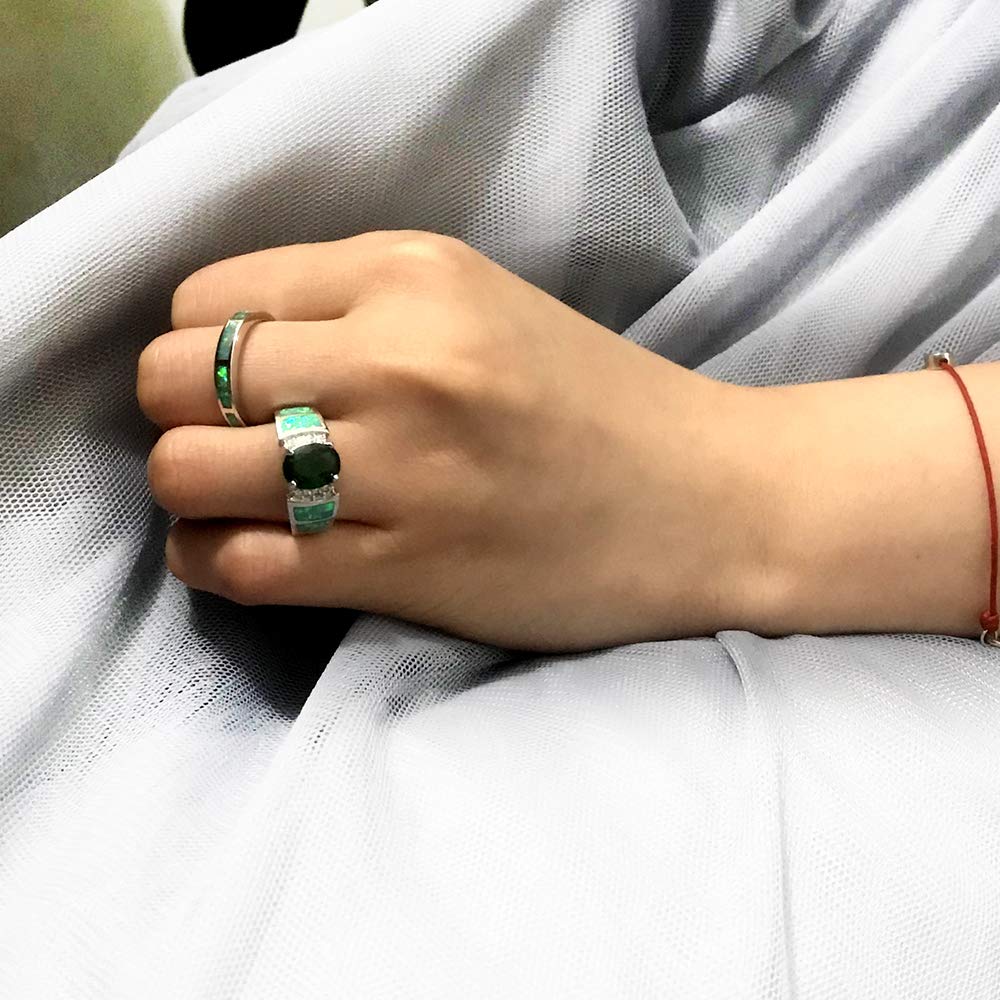 UFOROO Opal Ring Set Platinum Plated Wedding Rings for Women ring set of 7 rings with opals