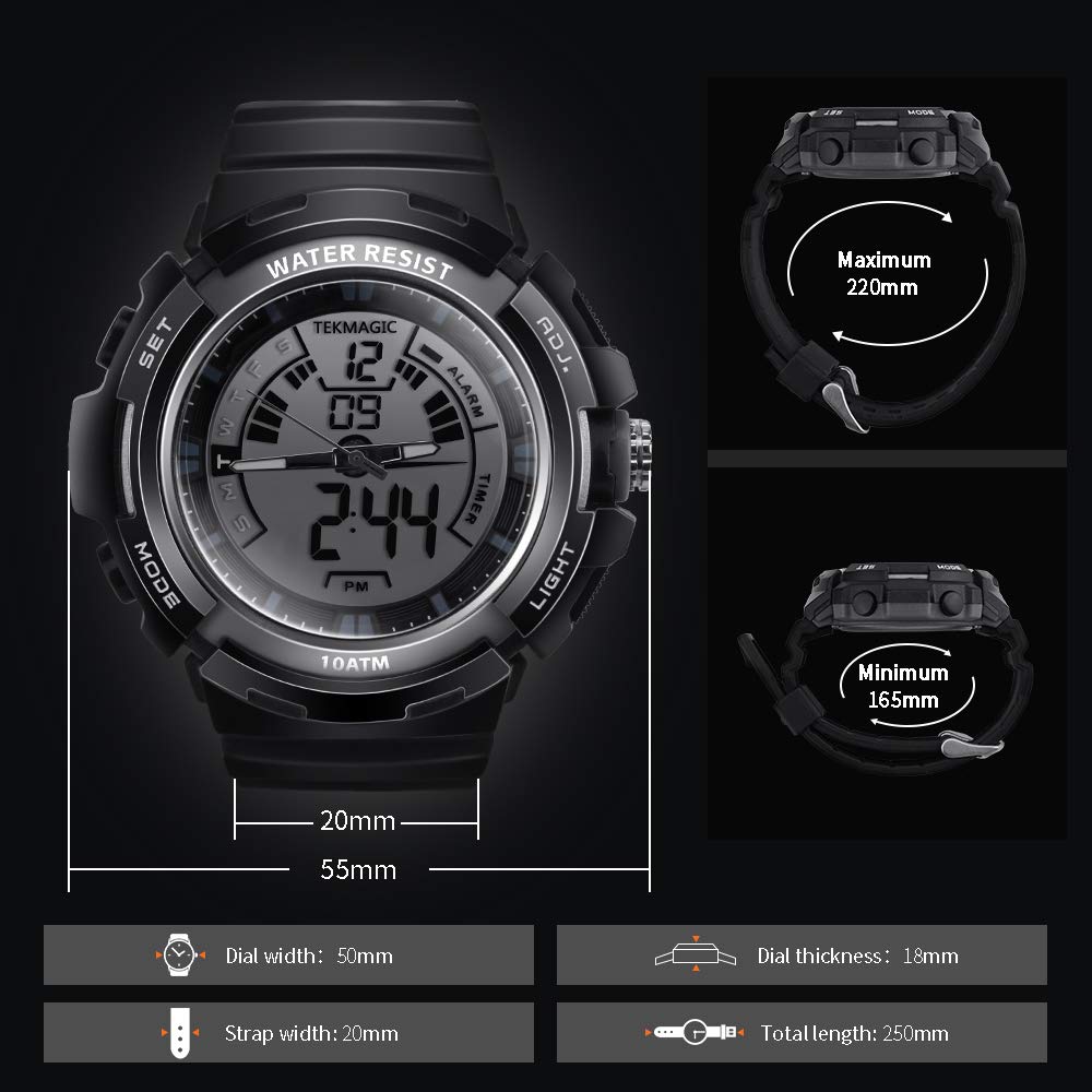 TEKMAGIC 10ATM Waterproof Digital Scuba Diving Watch 100m Underwater for Swimming and Running with Stopwatch and Luminous LCD Display Built-in